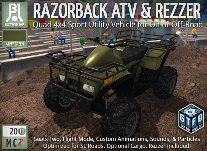 Second Life Marketplace - Razorback ATV & Rezzer - Army Green ...